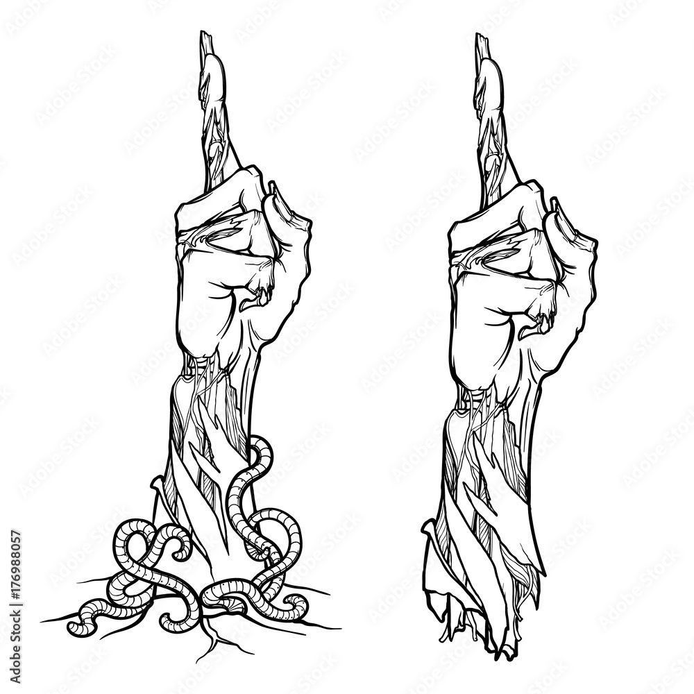 Zombie body language. Pointing finger up. lifelike depiction of the ...