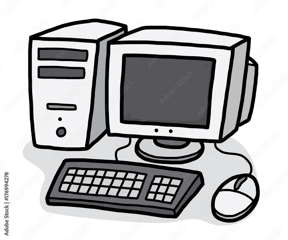 desktop computer / cartoon vector and illustration, hand drawn style ...