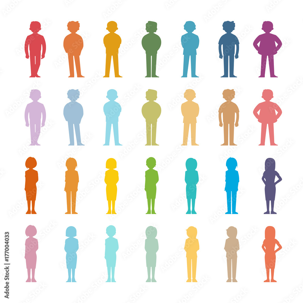 Set of vector cartoon people colored outline shapes Stock Vector ...