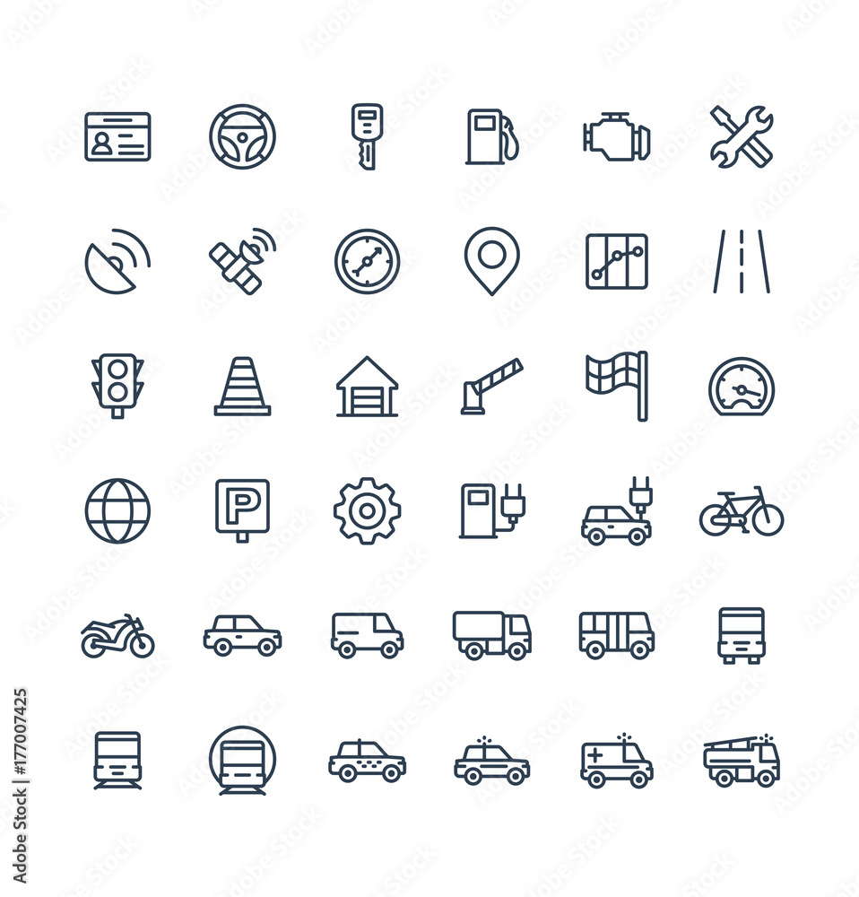 Vector thin line icons set and graphic design elements. Illustration ...