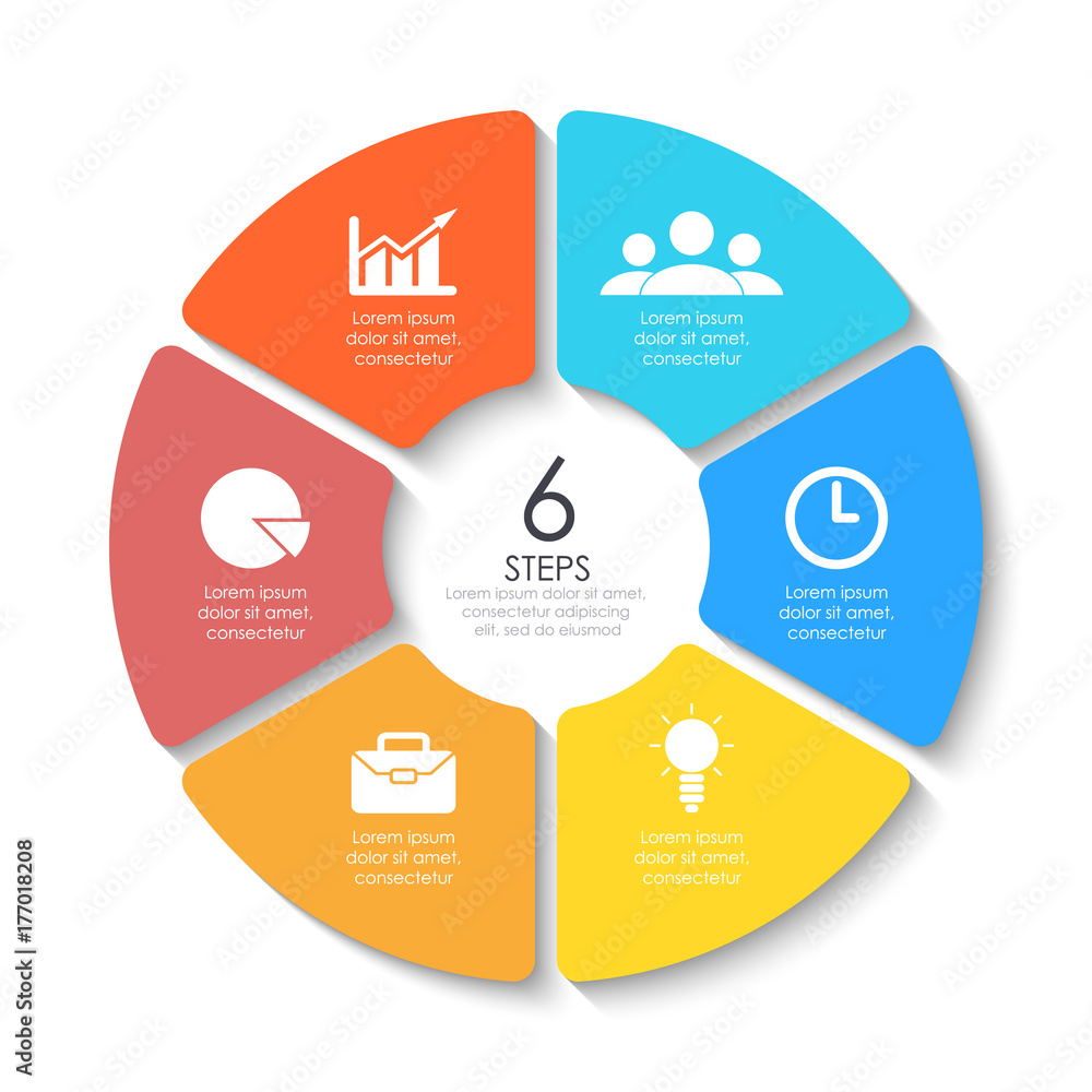 Fototapeta mapa świata dla dzieci Set of round infographic diagram. Circles of 6 elements or ...