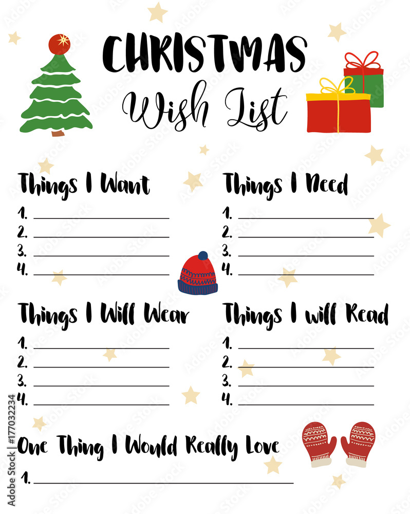 Christmas Wishlist For Kids Vector Illustration Cute Cartoon Hand 