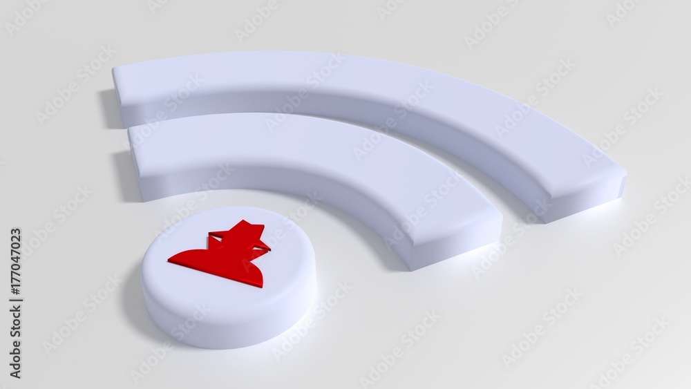 White Wifi symbol with a red hacker on the dot on white background ...