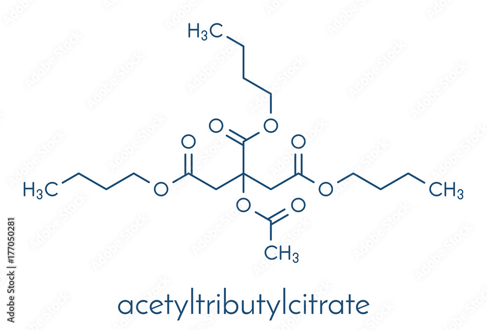 Acetyl tributyl citrate (ATBC) plasticizer molecule. Biodegradable ...