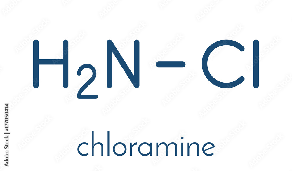 Chloramine (monochloramine) disinfectant molecule. Readily decomposes ...