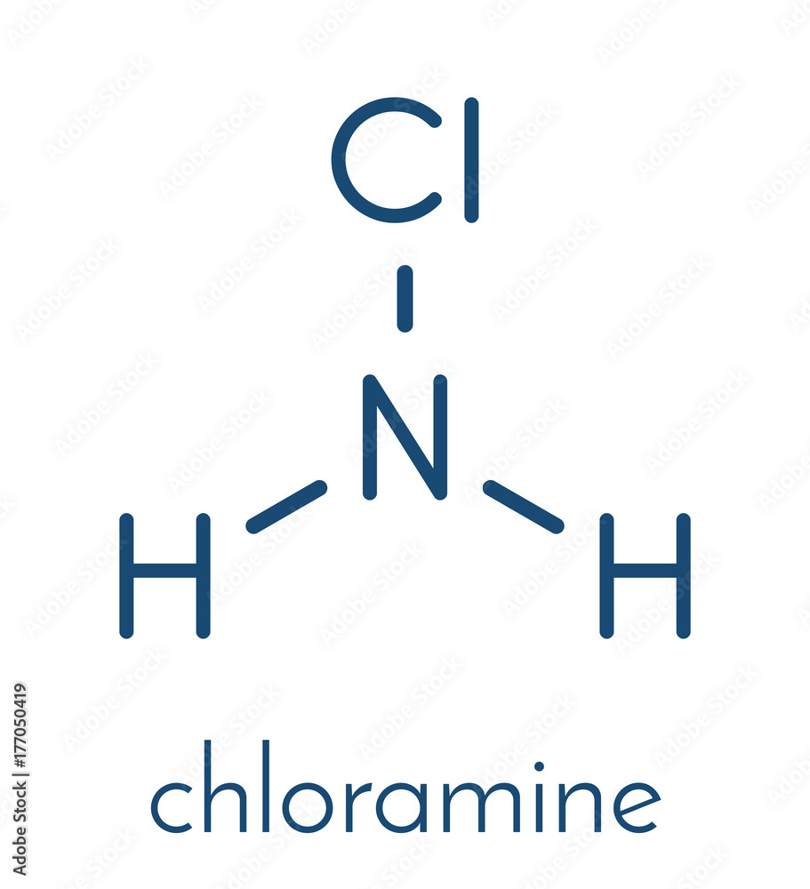 Chloramine (monochloramine) disinfectant molecule. Readily decomposes ...