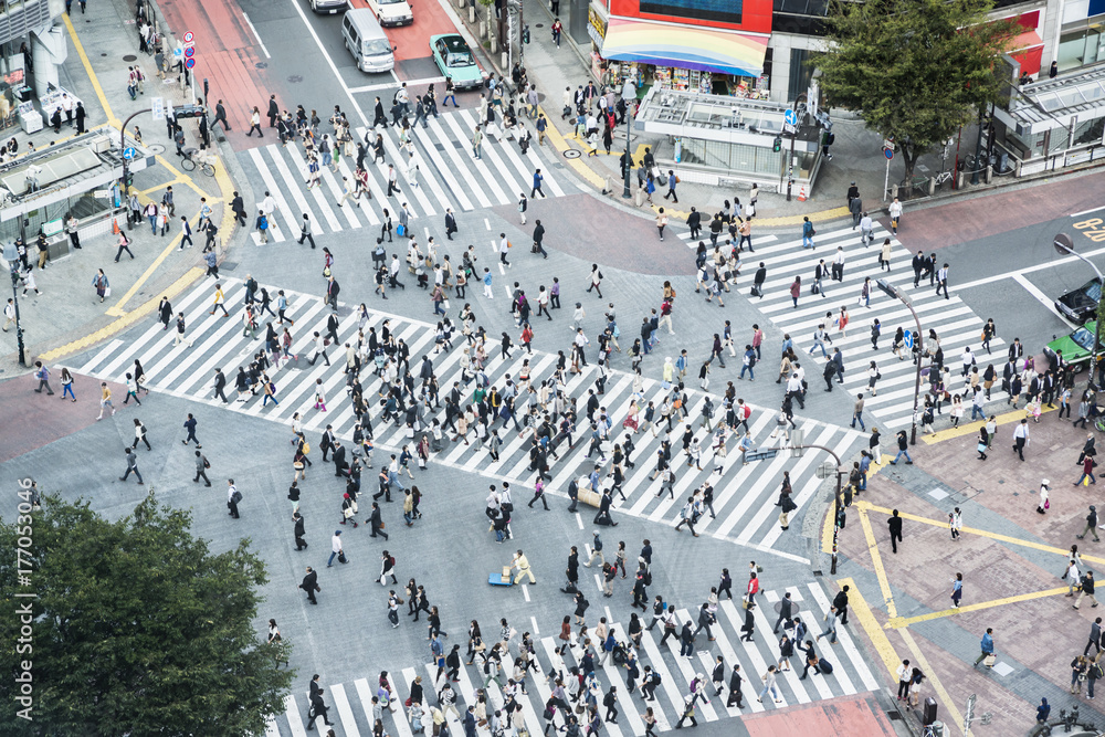 Crowd of people from above at Shibuya Scramble Intersection Stock Photo ...