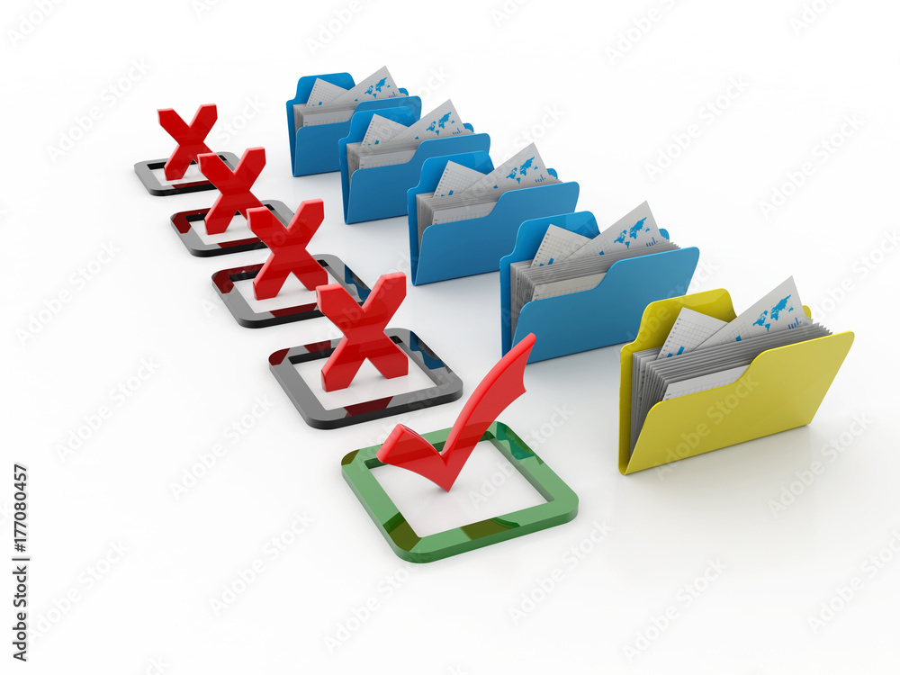 3d rendering File folder with red check mark isolated in white ...