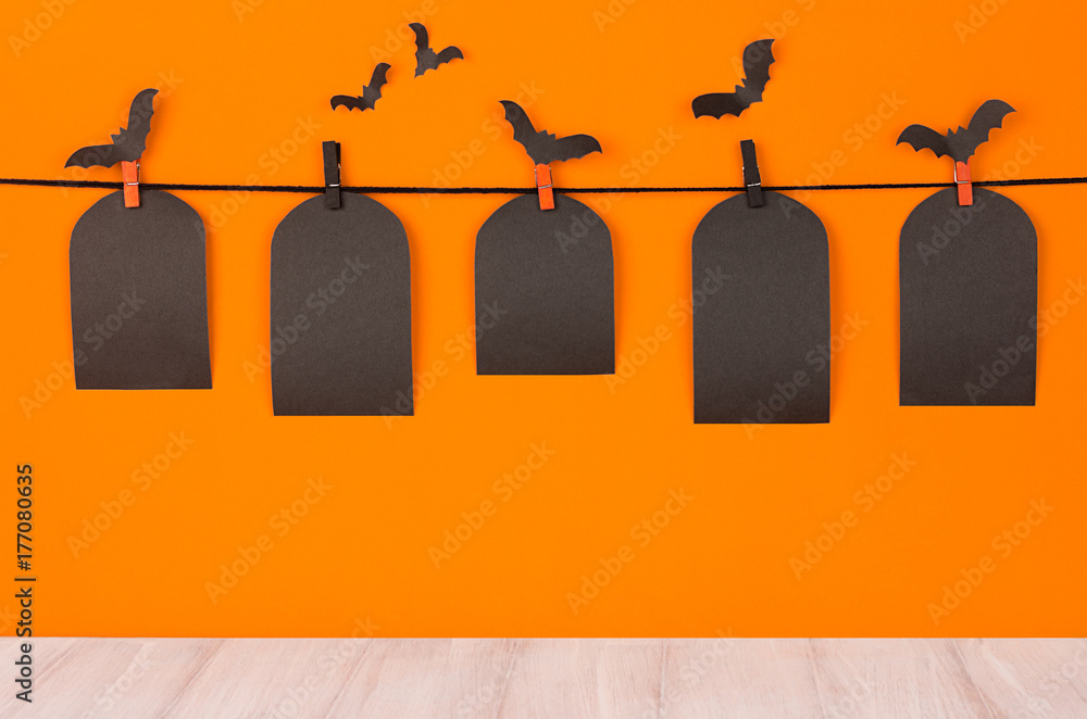 Halloween fun orange background with black blank sale labels and white ...