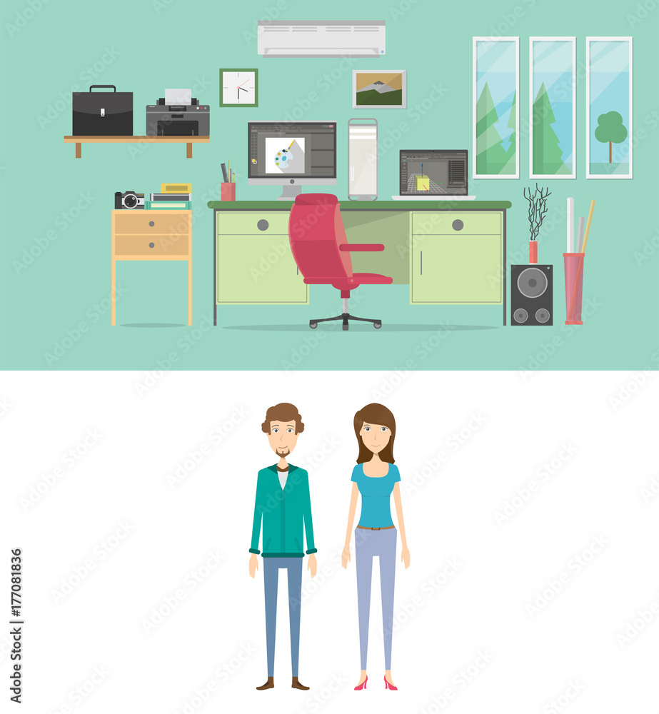 Animator Workspace Background and Character Concept Stock Vector ...