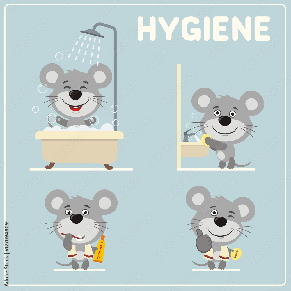 Collection of isolated mouse in cartoon style for rules of child ...