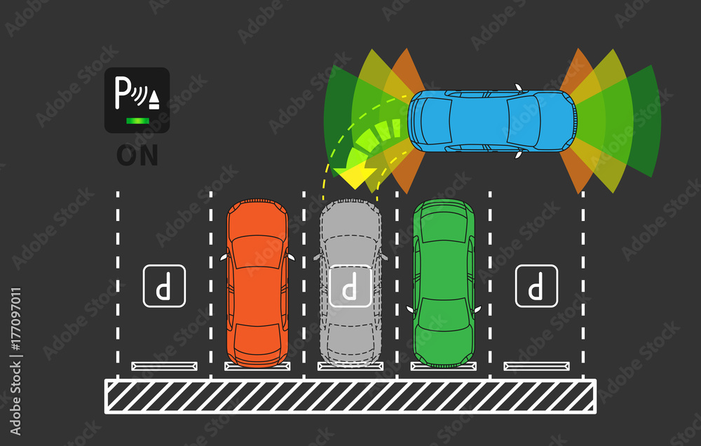 Parking assist system vector illustration. Autonomous car technology ...