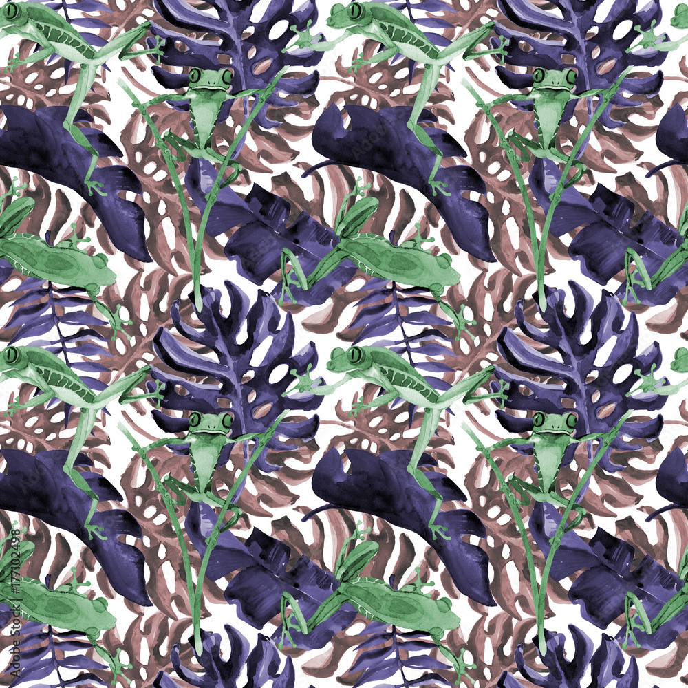 Exotic frog red-eyed pattern in a watercolor style. Full name of the ...