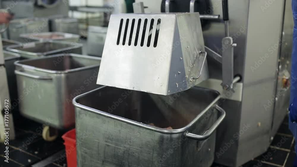 Minced meat production. Industrial Meat Chopper for Pork or Beef Meat ...