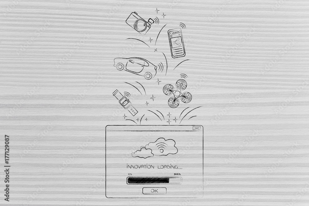 innovation loading pop-up with progress bar and connected objects ...