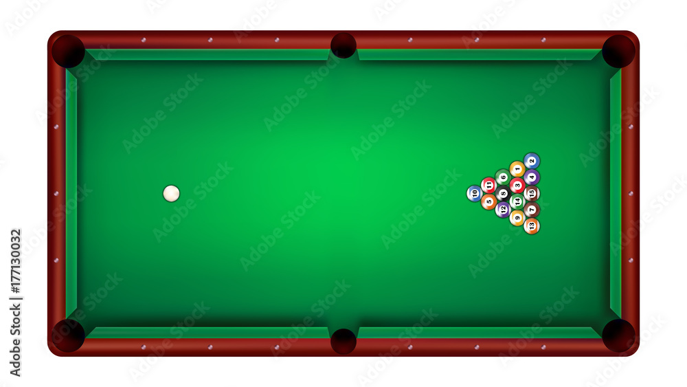 Top view of billiard table and billiard balls, vector illustration ...
