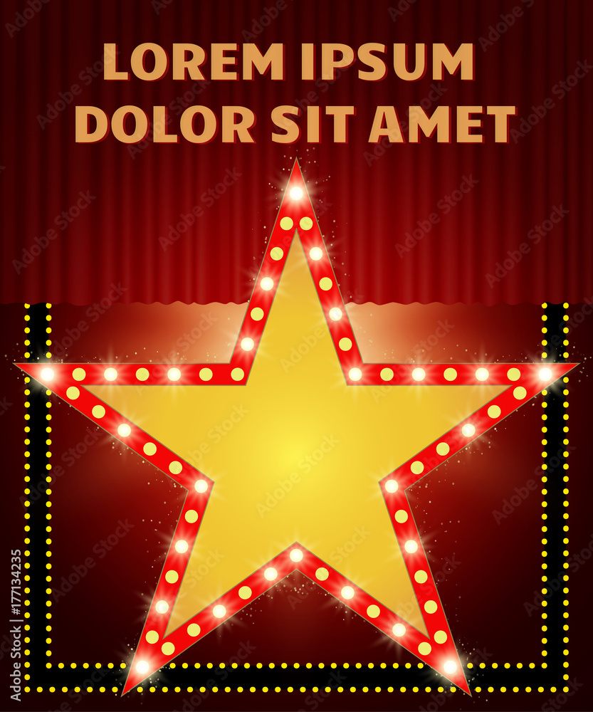 Vetor de Poster Template with retro shine star banner. Design for ...