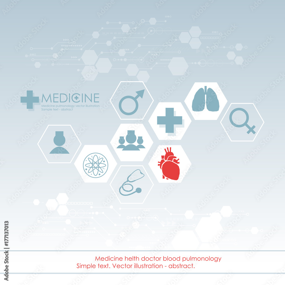 Medical care background with human heart and lungs. Medical clinic logo ...