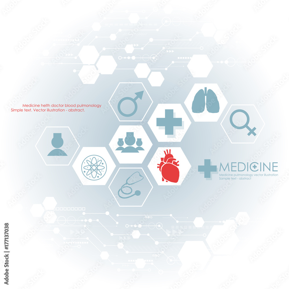Medical care background with human heart and lungs. Medical clinic logo ...