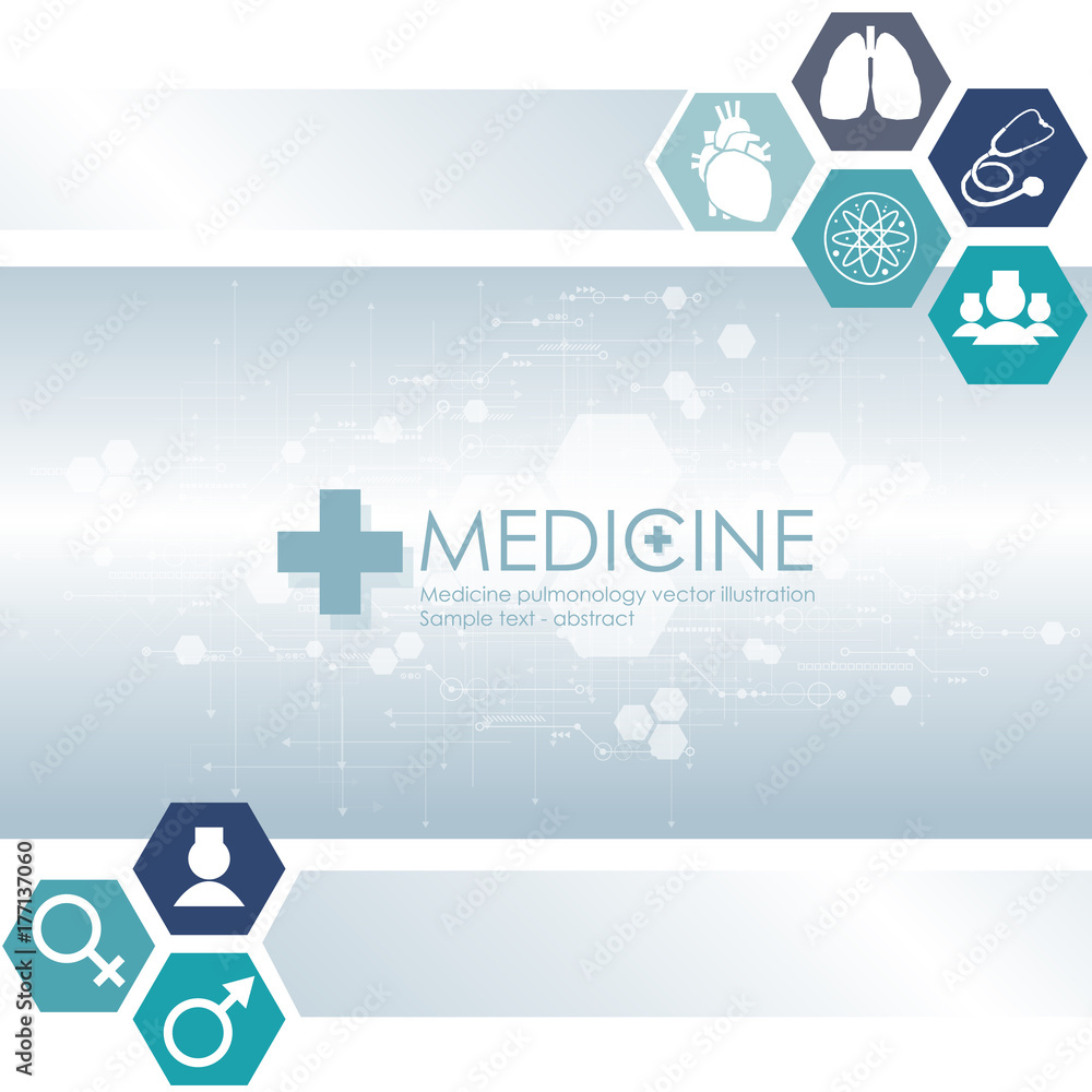 Medical care background with human heart and lungs. Medical clinic logo ...