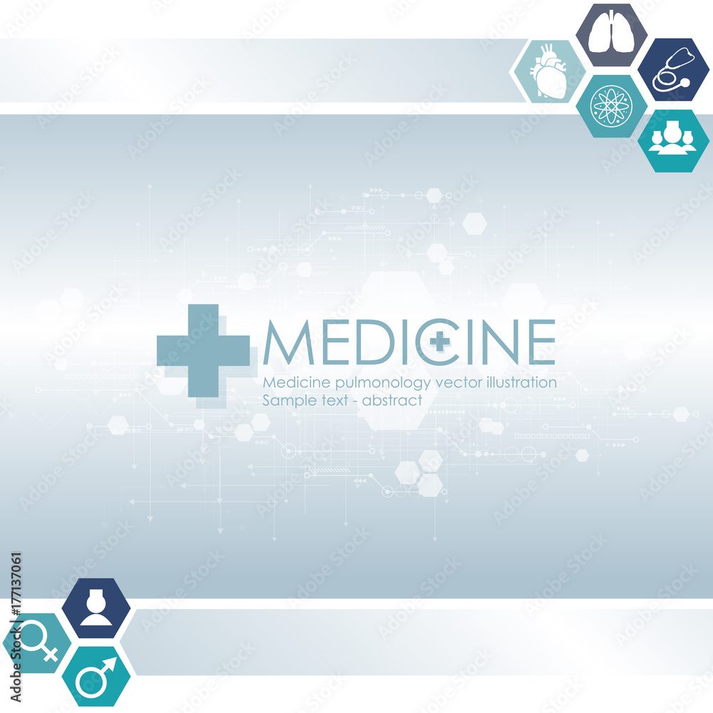 Medical care background with human heart and lungs. Medical clinic logo ...