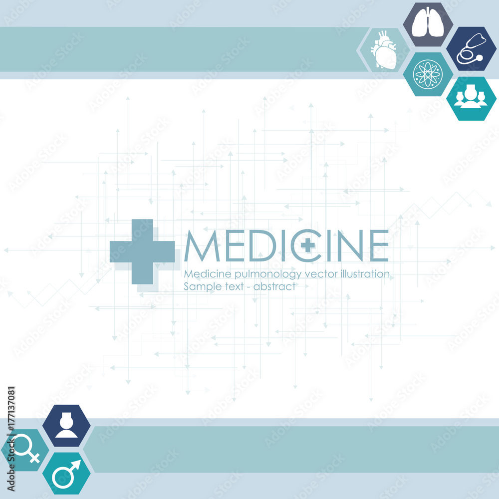 Medical care background with human heart and lungs. Medical clinic logo ...