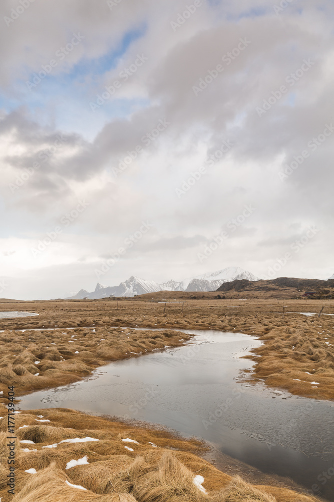 Grassy plateau full of meandering channels Stock Photo | Adobe Stock