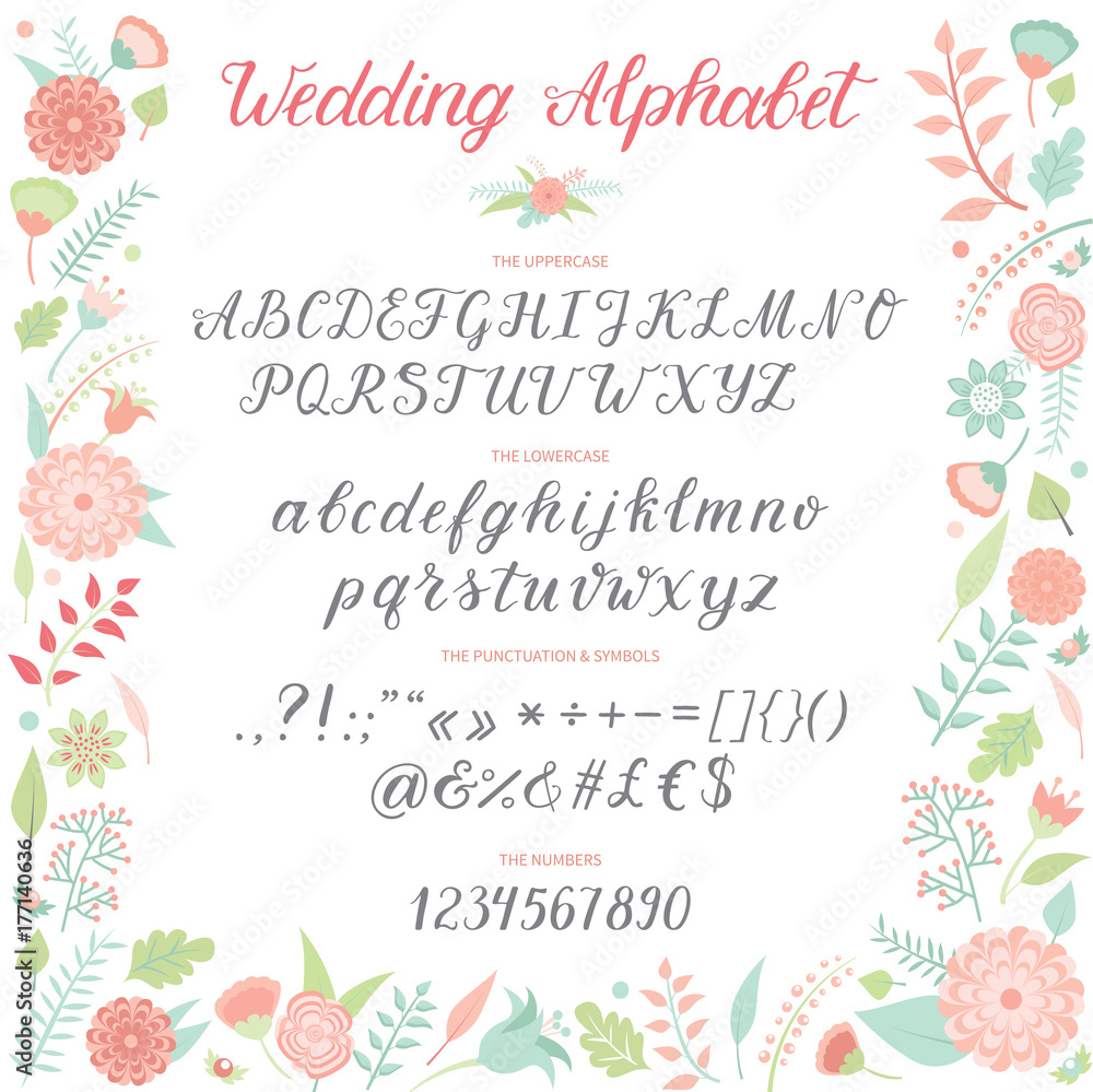 Wedding Day ceremony alphabet text celebration invitation lettering ...