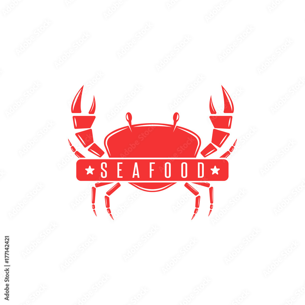 Red crab logo silhouette of a crustacean, seafood menu emblem, fresh ...