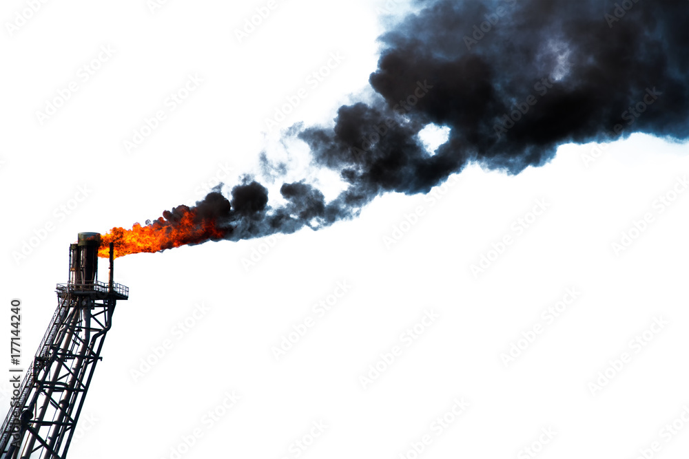 Flare boom nozzle and fire on offshore oil rig, thailand Stock Photo ...