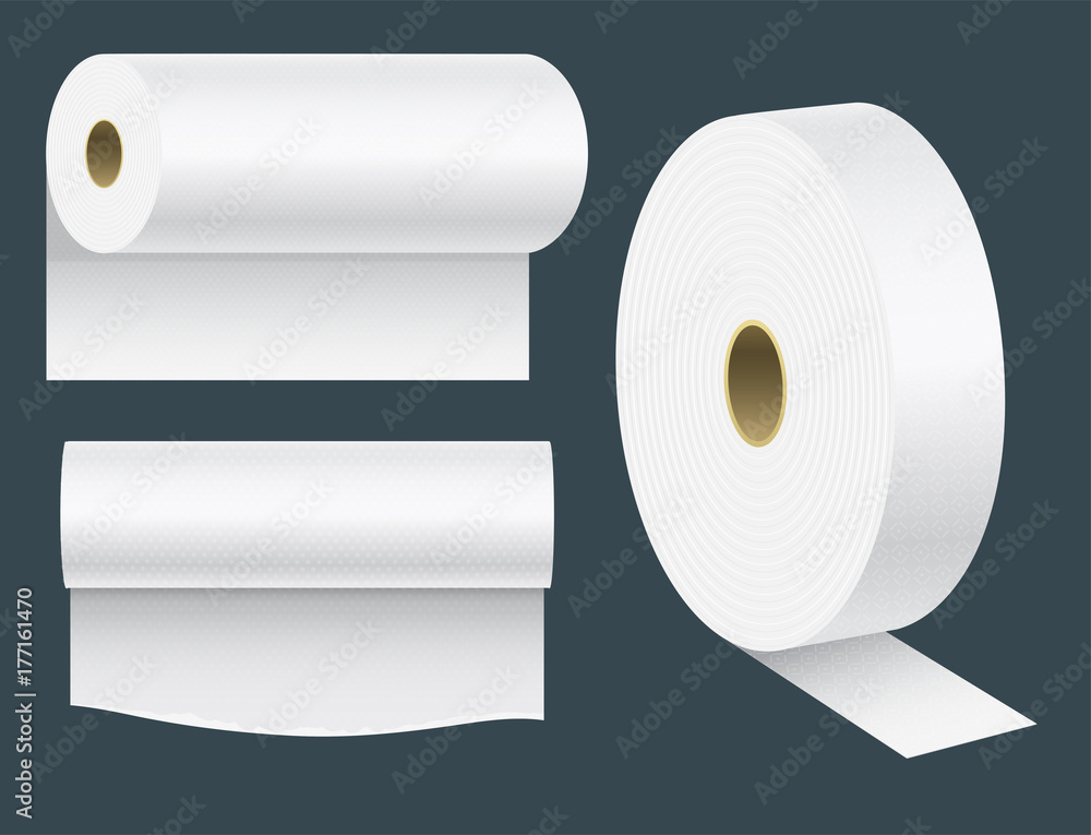 Realistic paper roll mock up set isolated vector illustration blank ...