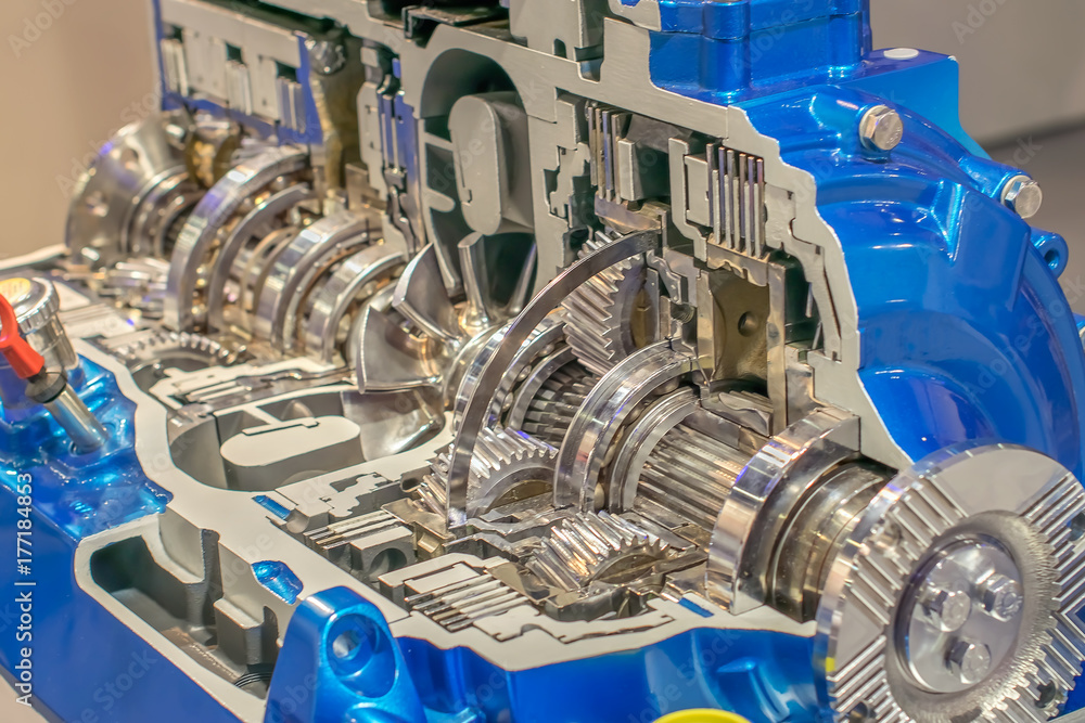 gearbox in section with gears and mechanisms Stock Photo | Adobe Stock