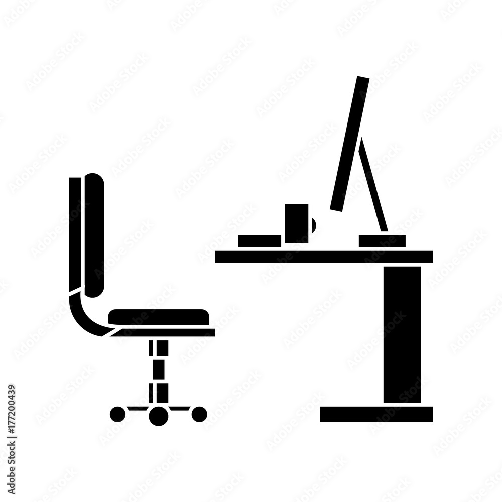 table, office desk with computer sideview icon, vector illustration ...