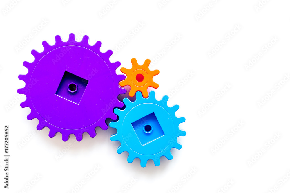 moving forward concept, ideal operating principle with gears and wheels ...