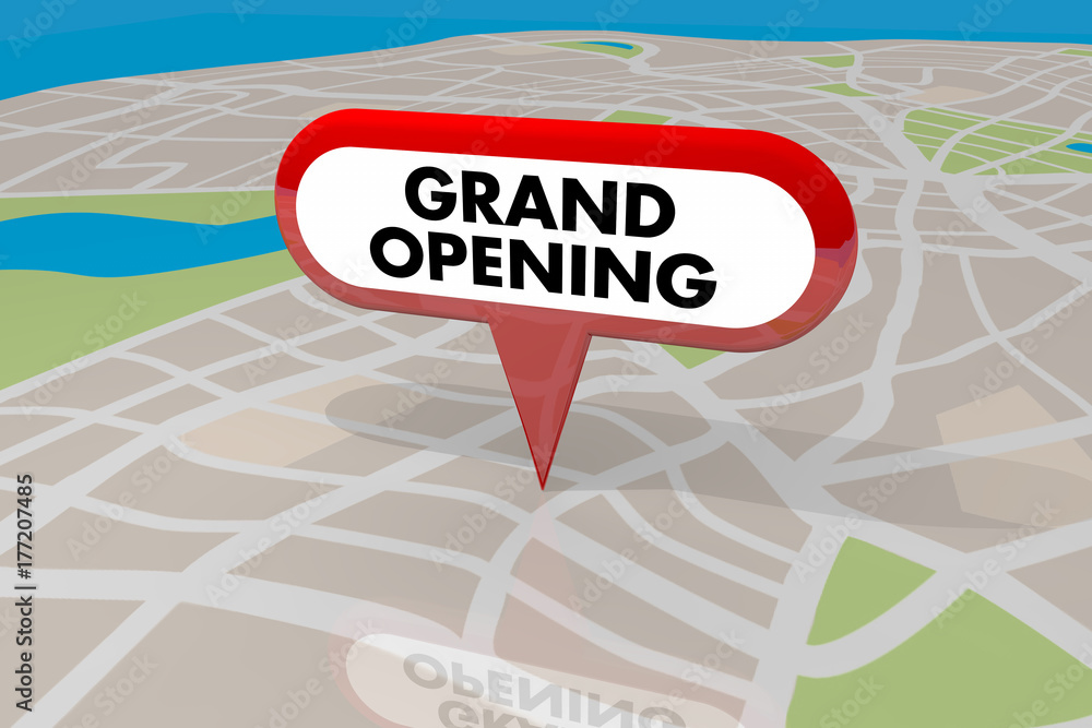 Grand Opening Sign Pin on Map New Business Store Unveiling 3d ...