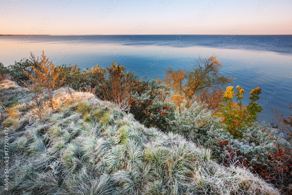 Night frost by the river. The Ob River, Siberia, Russia Stock Photo ...