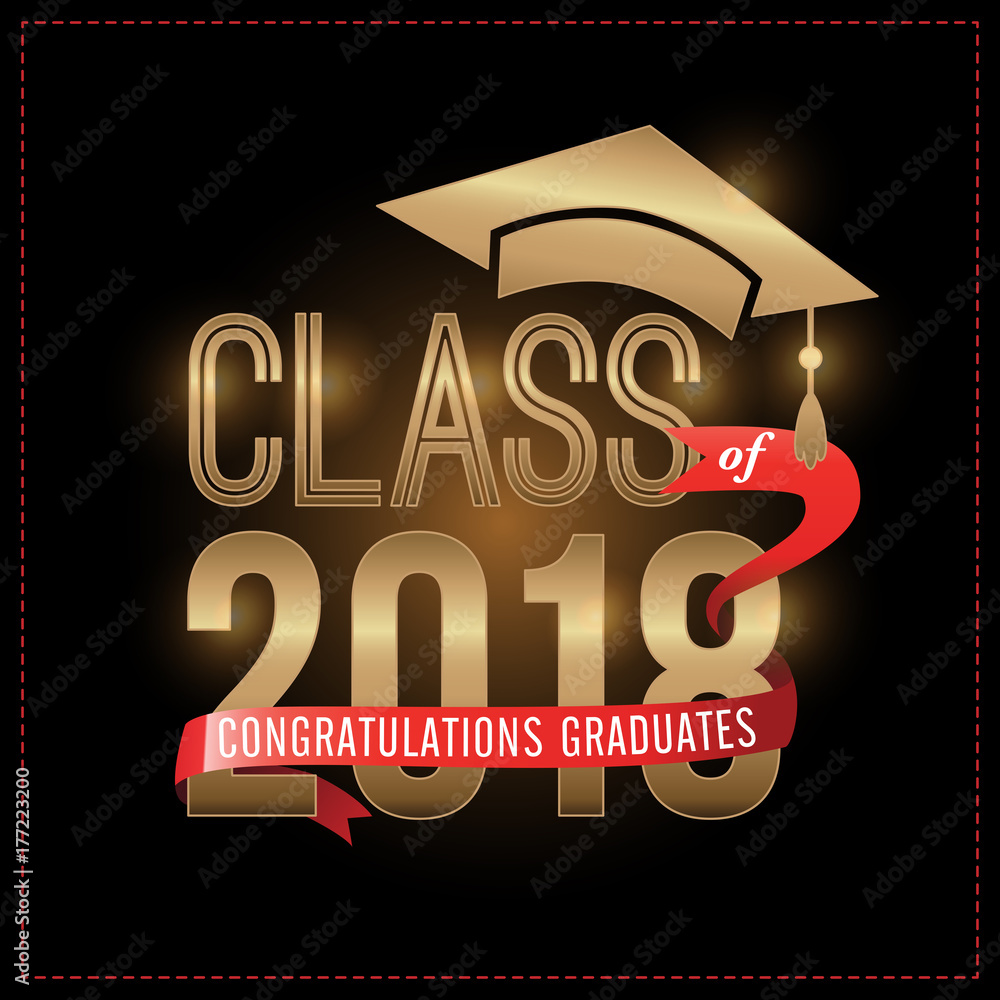 Class of 2018 Congratulations Graduates gold text with red ribbons on ...