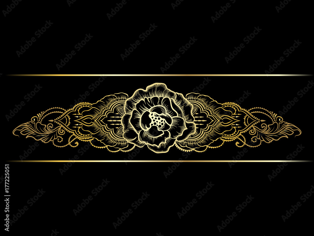 Gold indian line art border Stock Vector | Adobe Stock