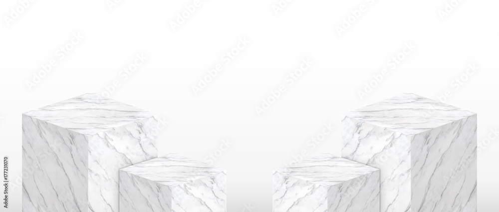 Group of product display stand made from white glossy marble stone in ...
