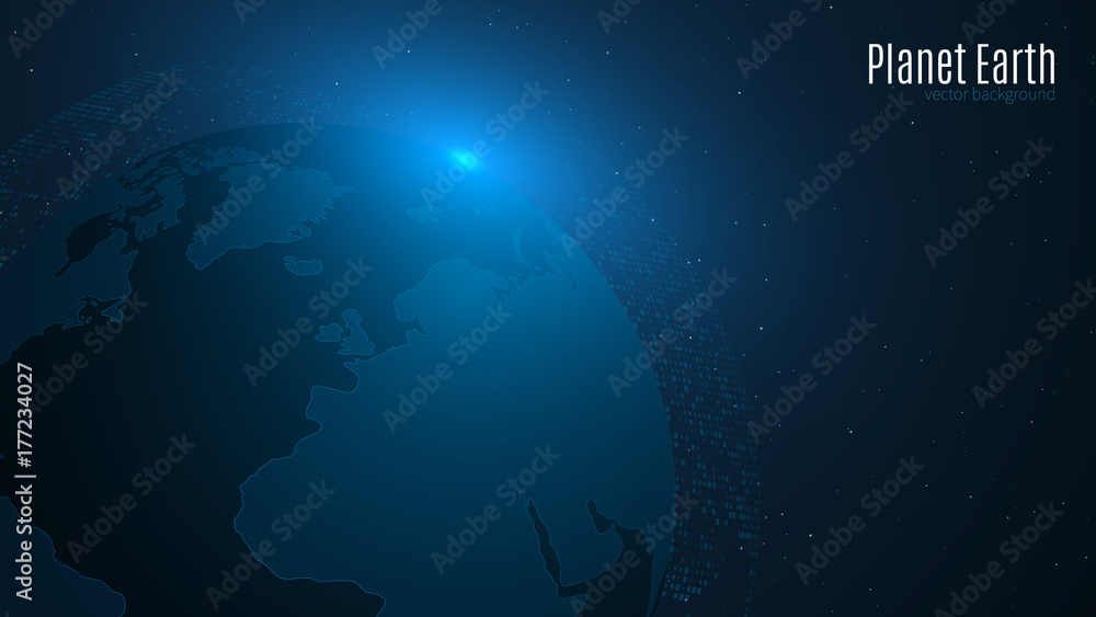 Abstract planet on a dark blue background. Earth. World map. Starry sky ...