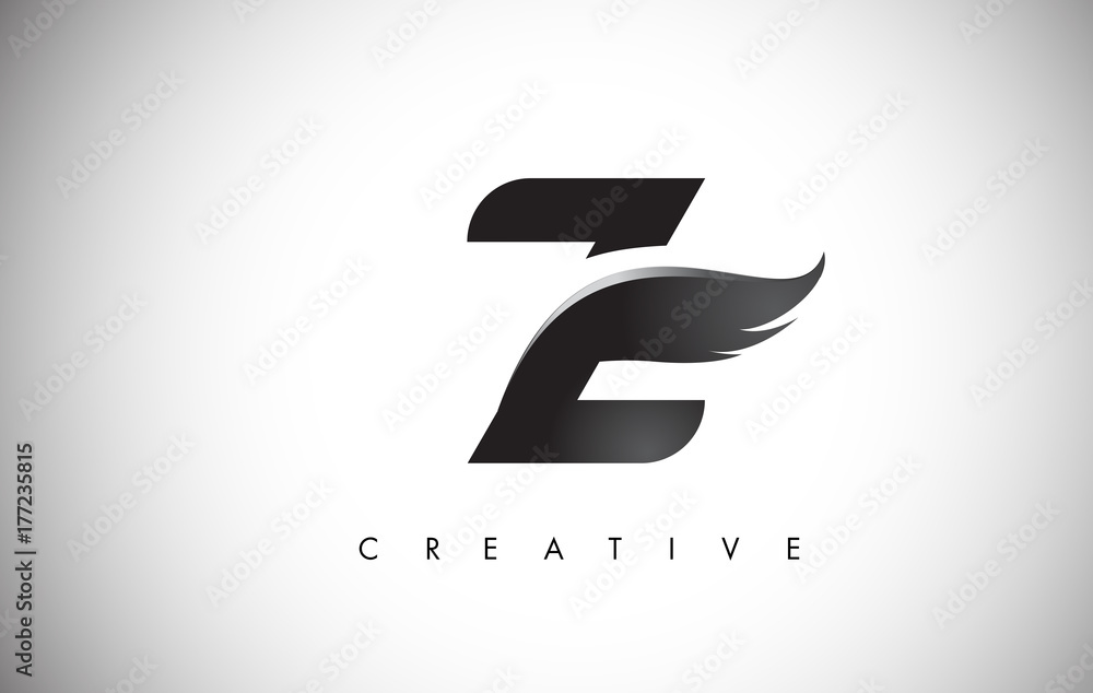 Z Letter Wings Logo Design with Black Bird Fly Wing Icon. Stock Vector ...