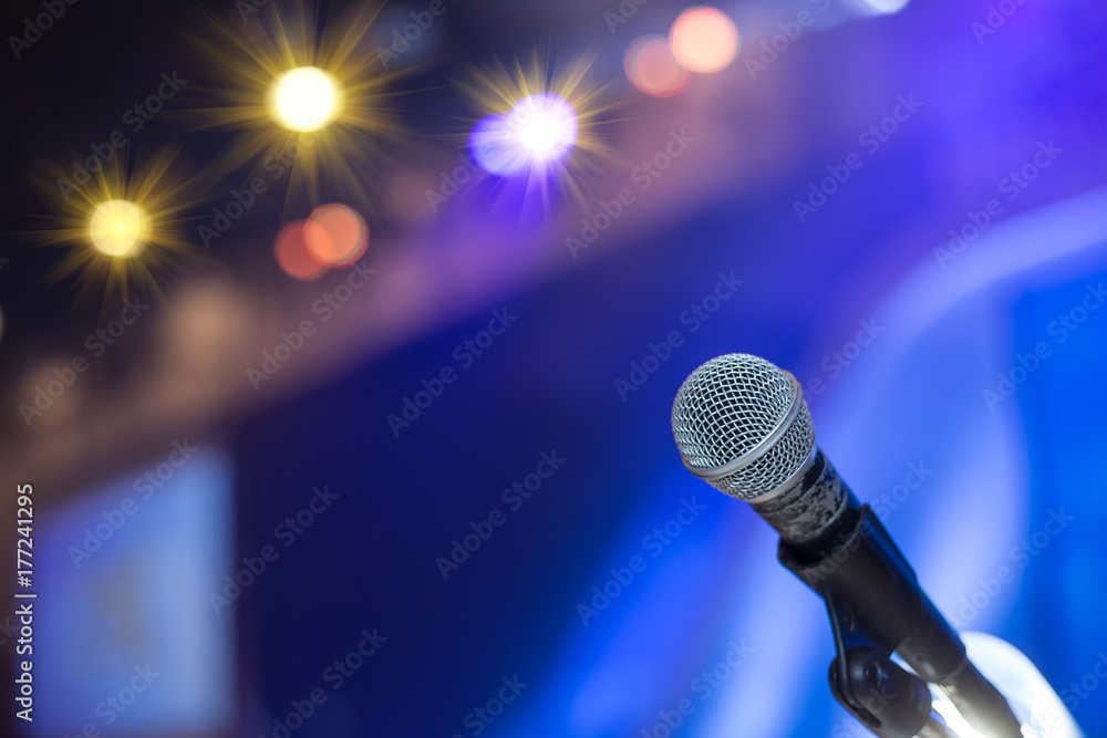 Microphone in the conference hall or seminar room background. meeting ...