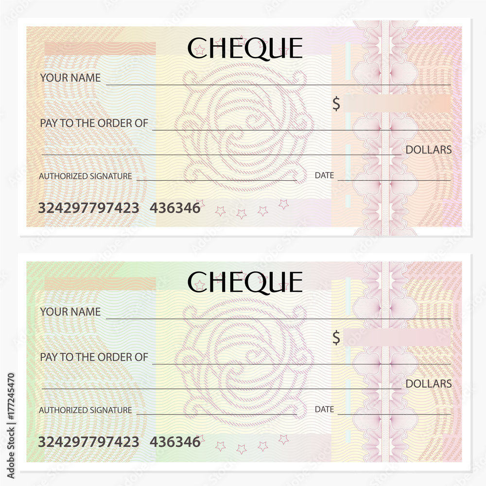 Check (cheque), Chequebook template. Guilloche pattern with watermark ...