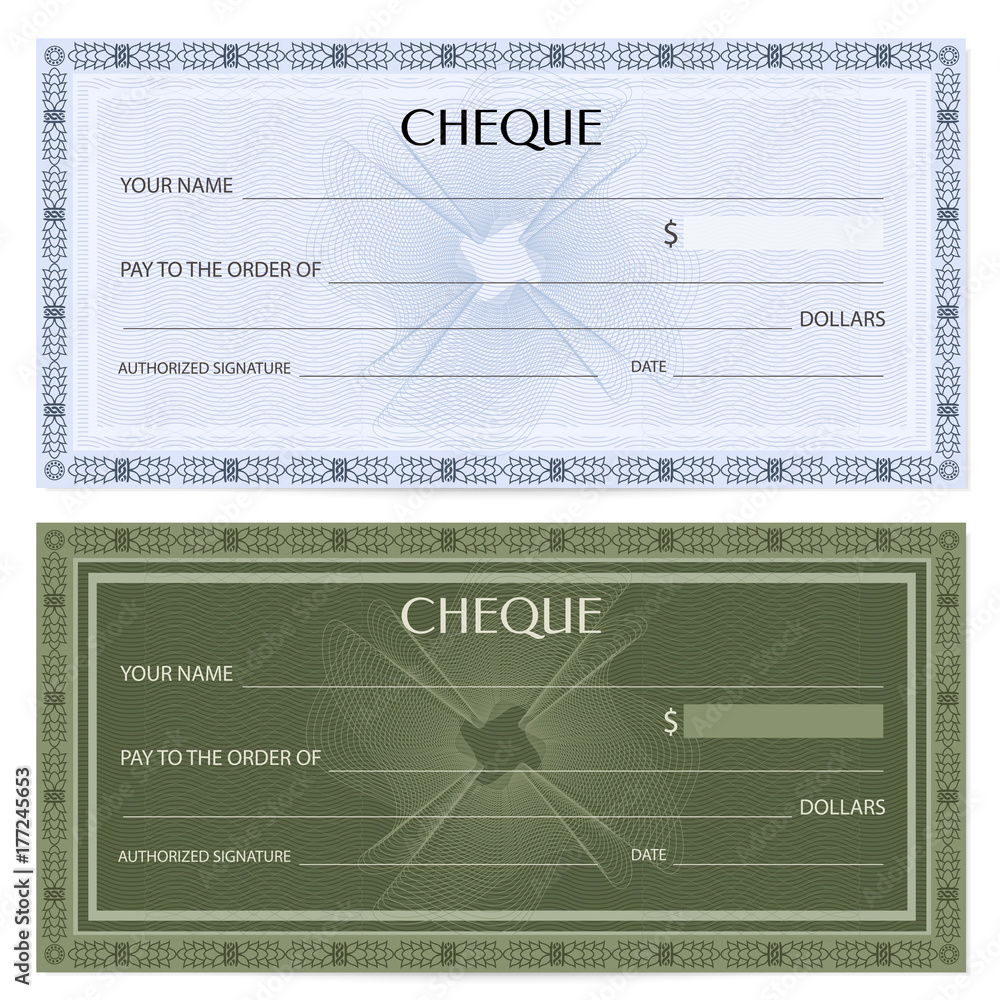 Check (cheque), Chequebook template. Guilloche pattern with watermark ...