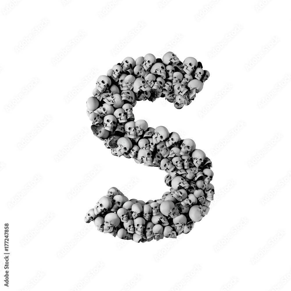 Skull font letter S Letter made from lots of skulls. 3D Rendering Stock ...