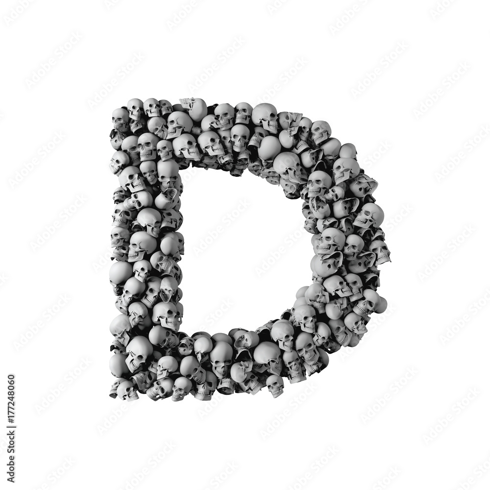 Skull font letter D. Letter made from lots of skulls. 3D Rendering ...