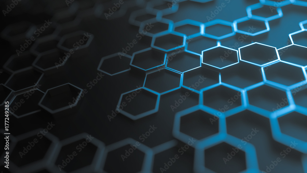 Blue abstract hexagonal geometric background. Structure of a many ...
