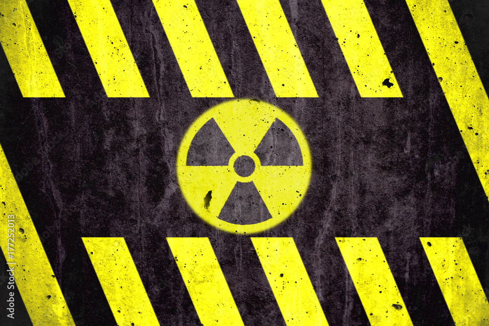 Radioactive (ionizing radiation) danger symbol with yellow and black ...