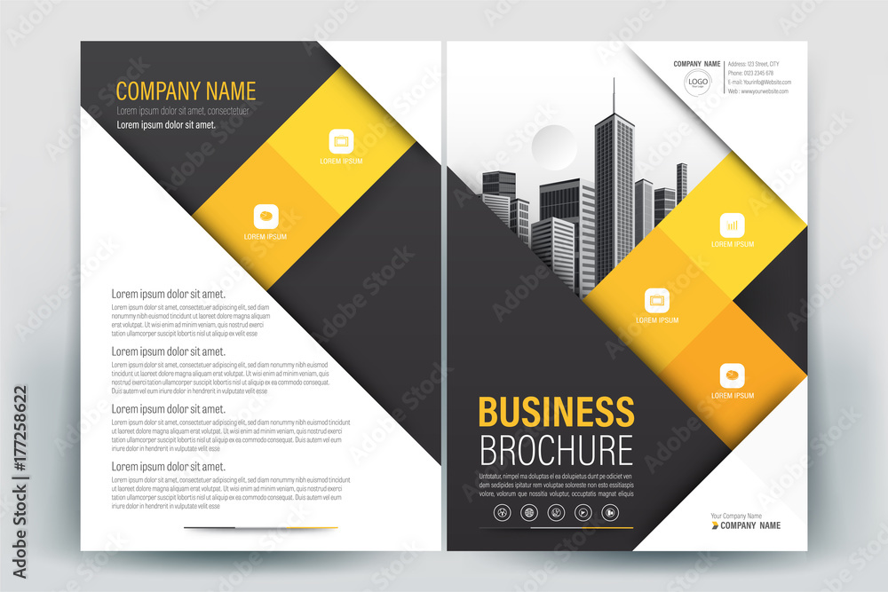 Brochure Cover Layout with gray and yellow geometric , A4 Size Vector ...