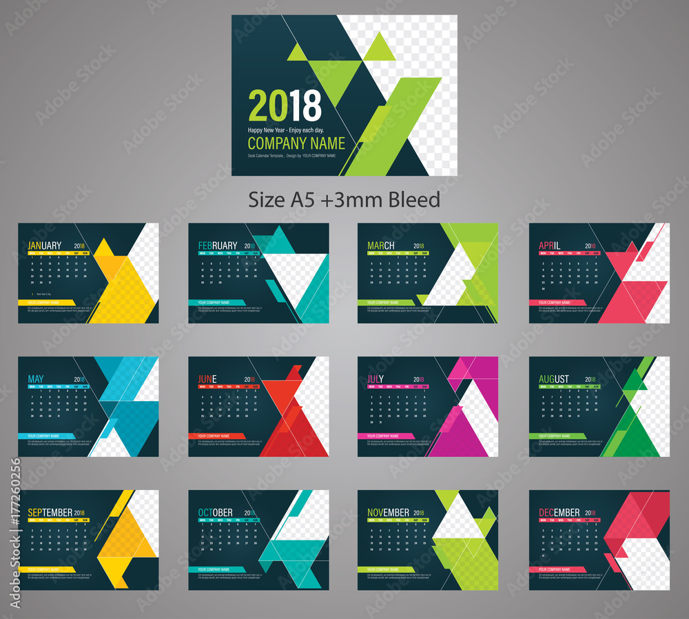 2018 Desk calendar Size A5 vector template Stock Vector | Adobe Stock